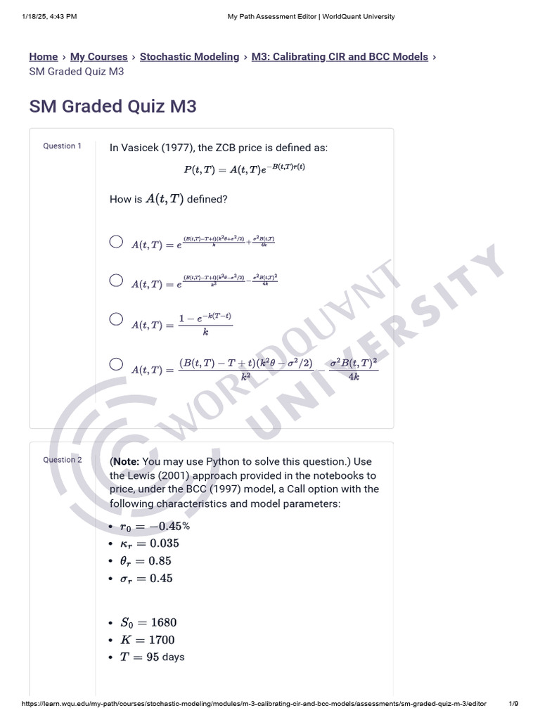 My Path Assessment Editor - WorldQuant University | PDF | Mathematical And Quantitative Methods ...