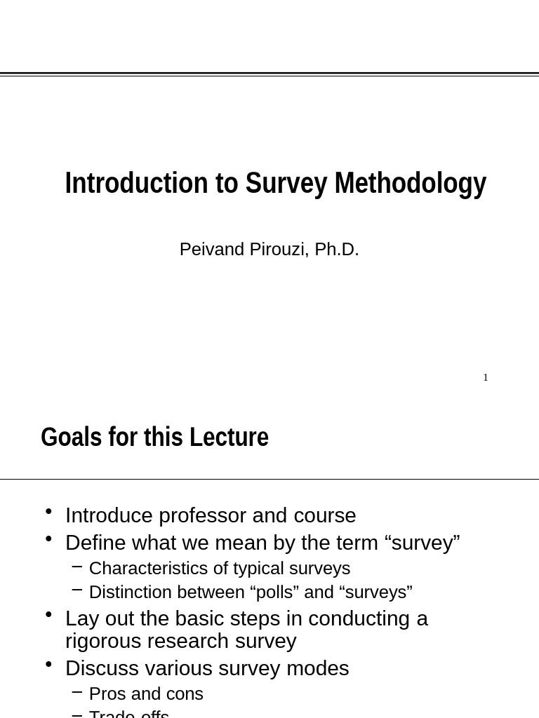 Lecture 1 - Introduction To Survey Methodology | PDF | Survey Methodology | Sampling (Statistics)