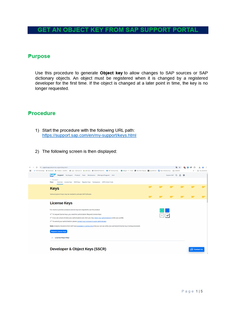 Generate SAP Object Keys via SSCR Portal | PDF