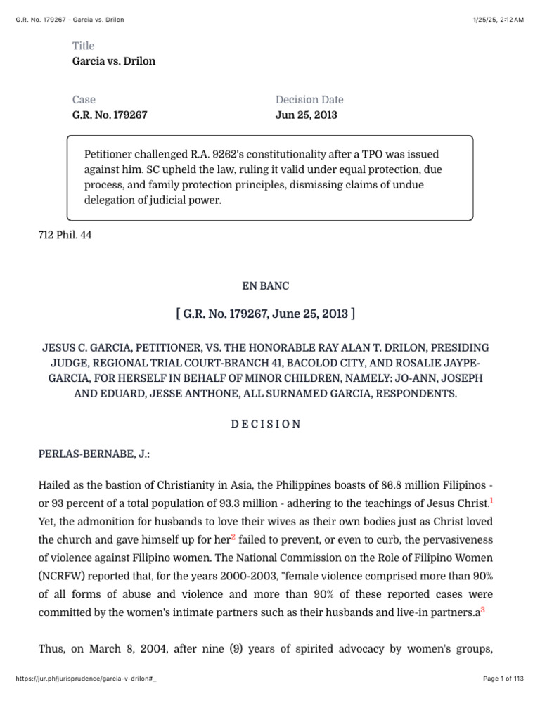 G.R. No. 179267 - Garcia vs. Drilon | PDF | Injunction | Appeal