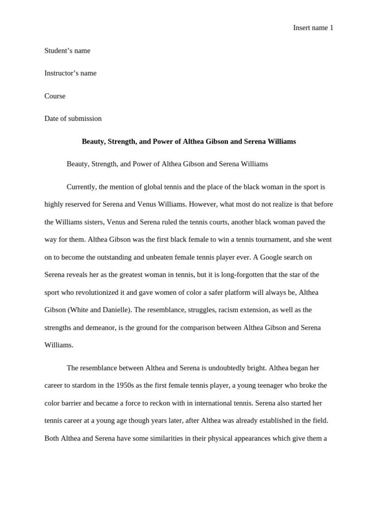 Comparing Althea Gibson and Another Contemory Athletee | PDF | Serena ...