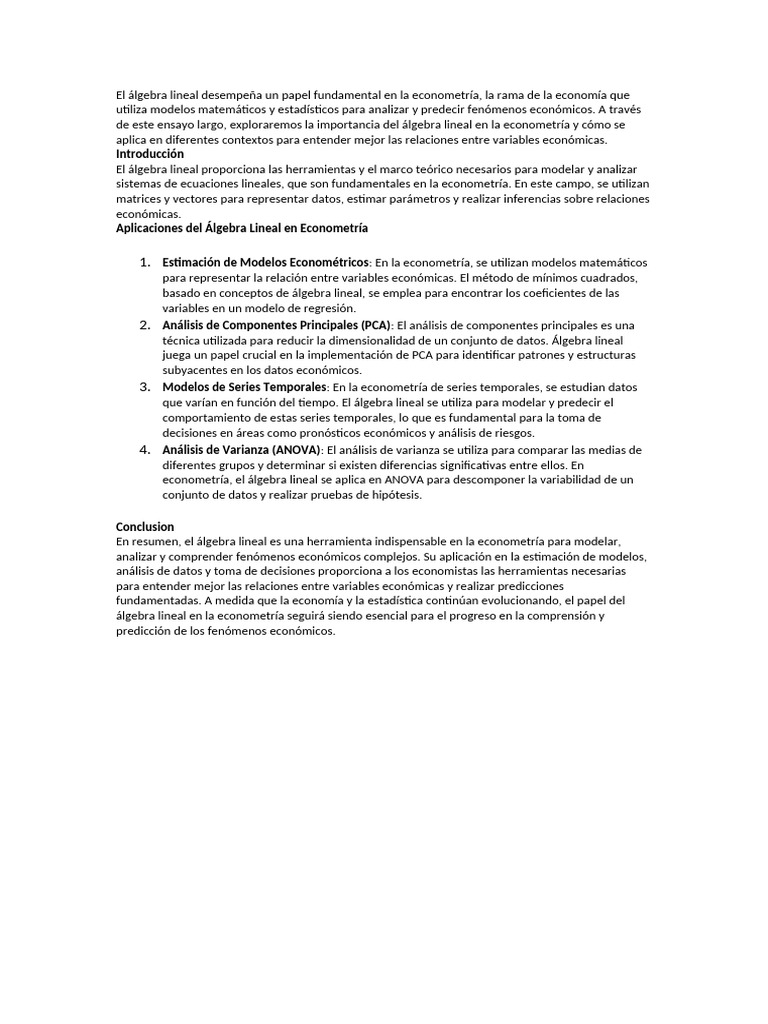 Álgebra Lineal en Econometría | PDF | Econometría | Análisis de variación