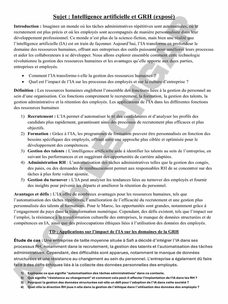 Sujet - IA et GRH | PDF