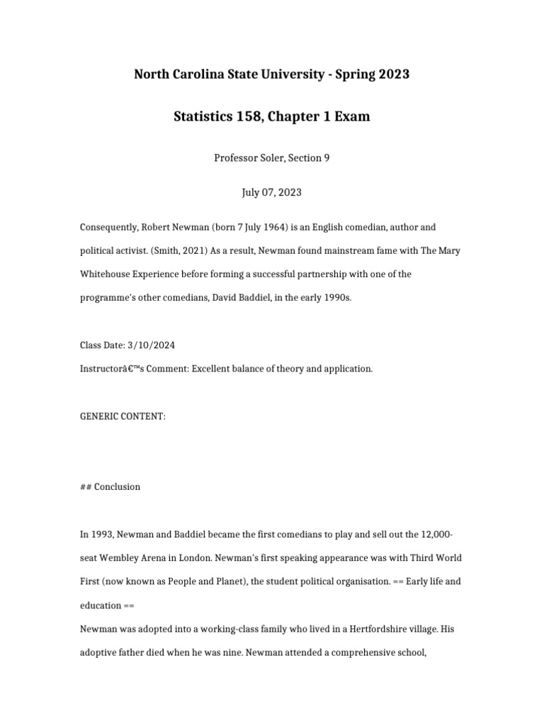 Statistics 158 Chapter 1 Exam | PDF