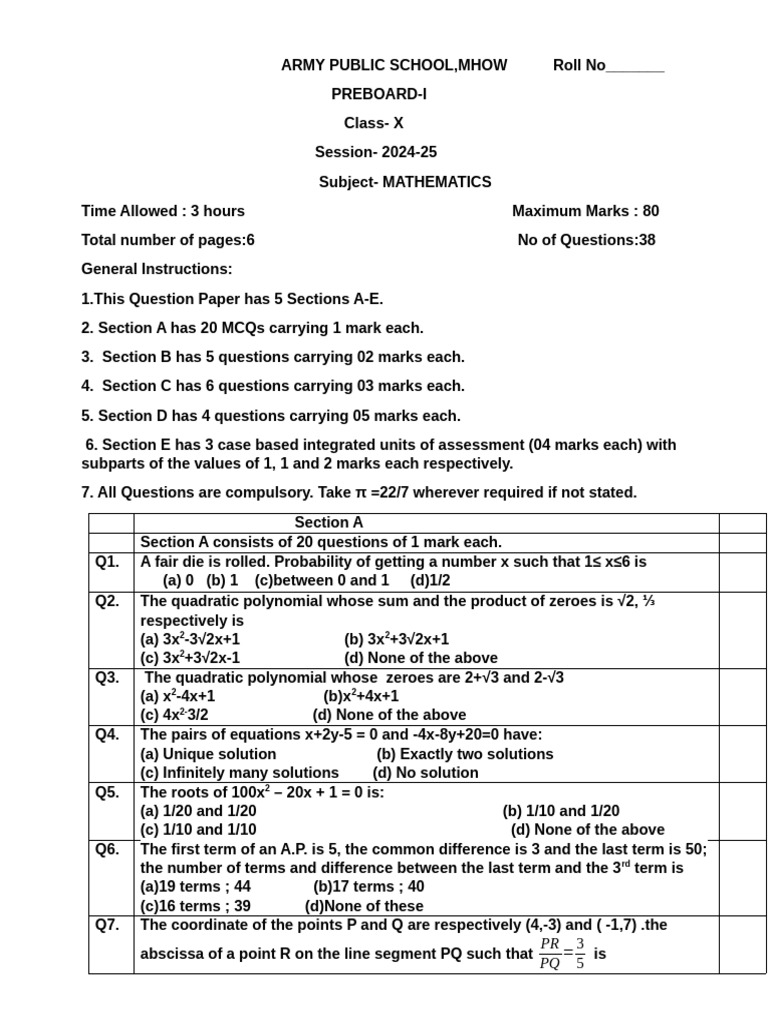 Preboard 1 24-25 Ranjjana | PDF | Circle | Zero Of A Function