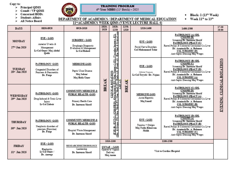 4th Year MBBS Timetable Month of January 2025 | PDF | Colorectal Cancer ...