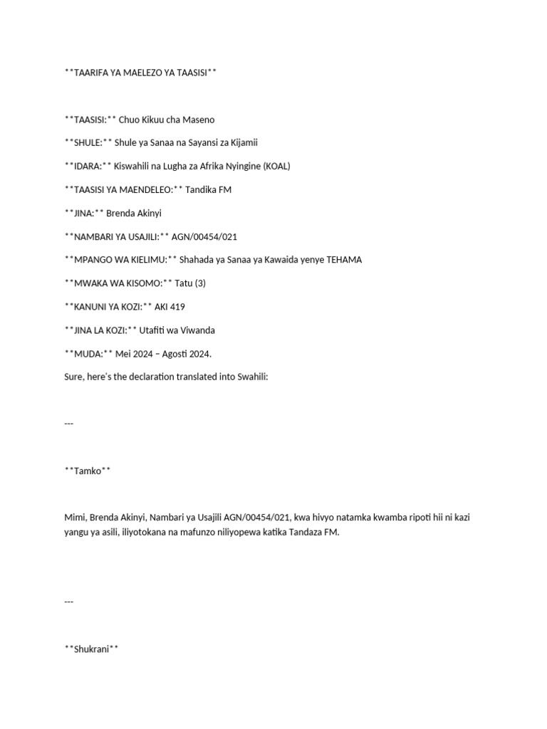 TAARIFA YA MAEL-WPS Office | PDF