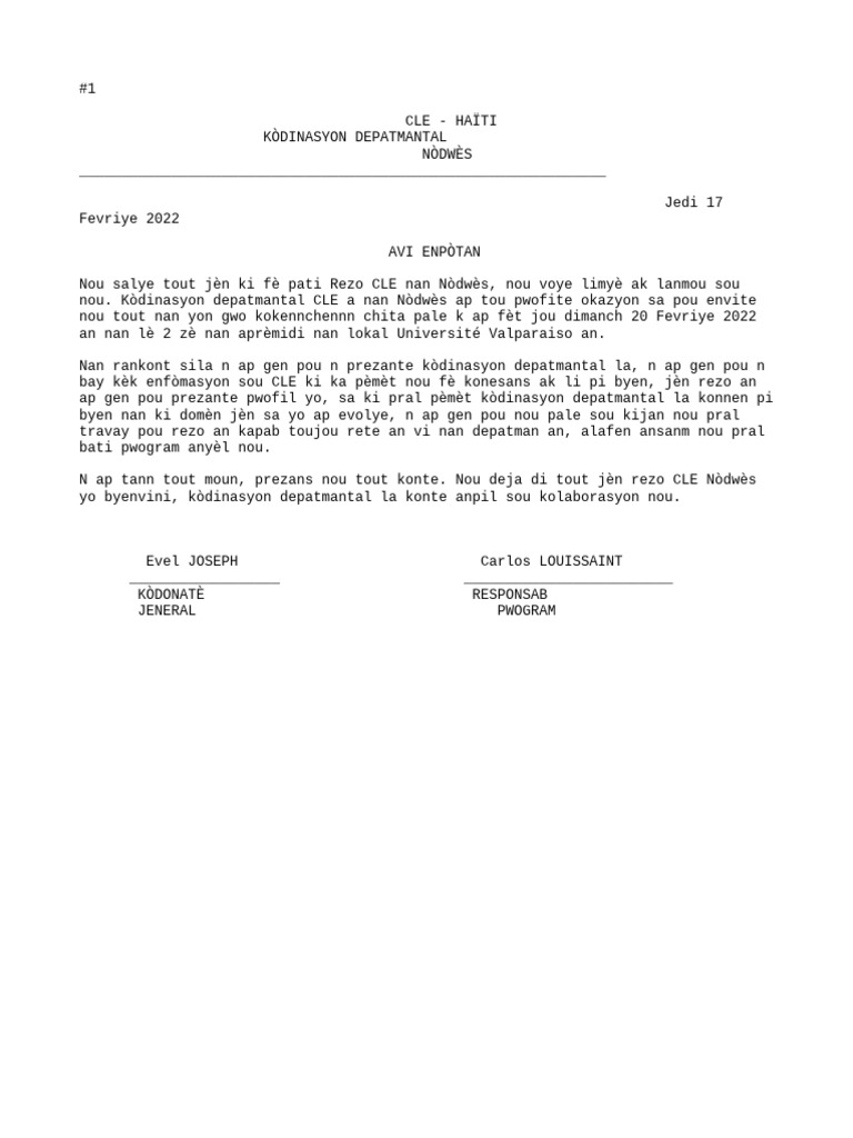 Nòt #1 KD CLE NÒDWÈS. | PDF