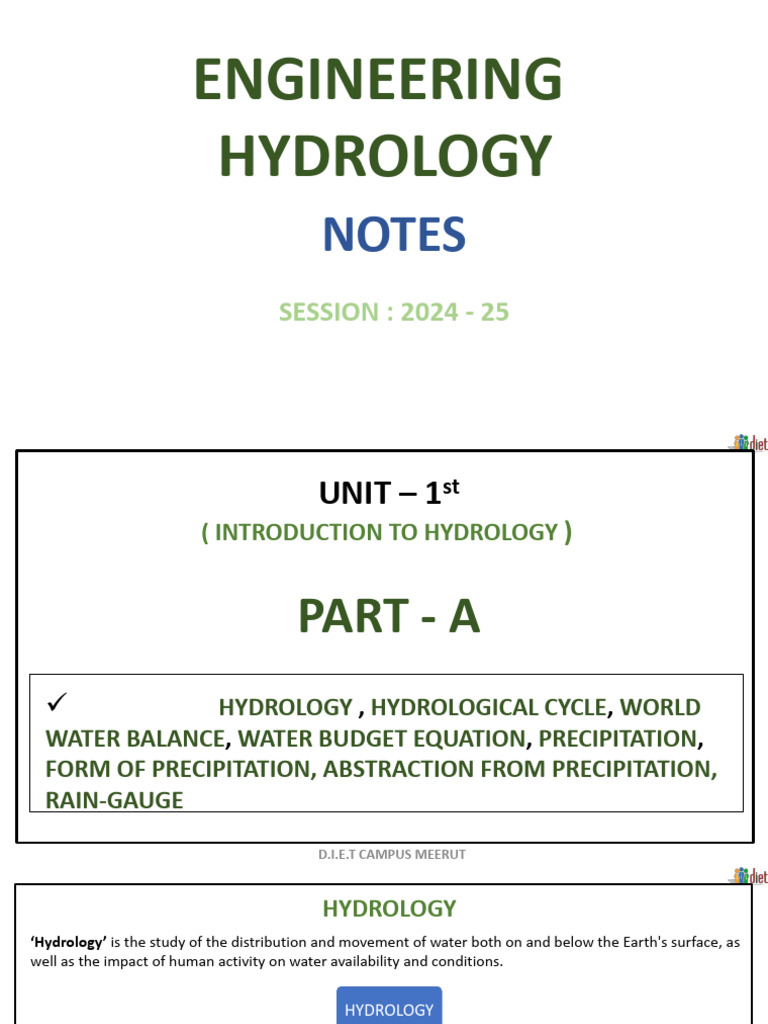 Engineering Hydrology Unit-1 Part-A | PDF | Precipitation | Water Cycle