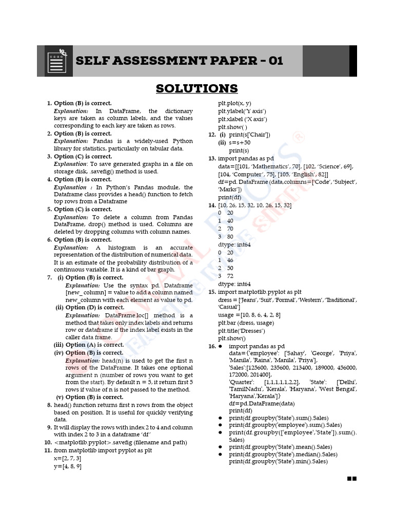 Z1659094137soswaal CBSE 12th Informatics Practices - Self Assessment Paper-1 | PDF | Computer ...