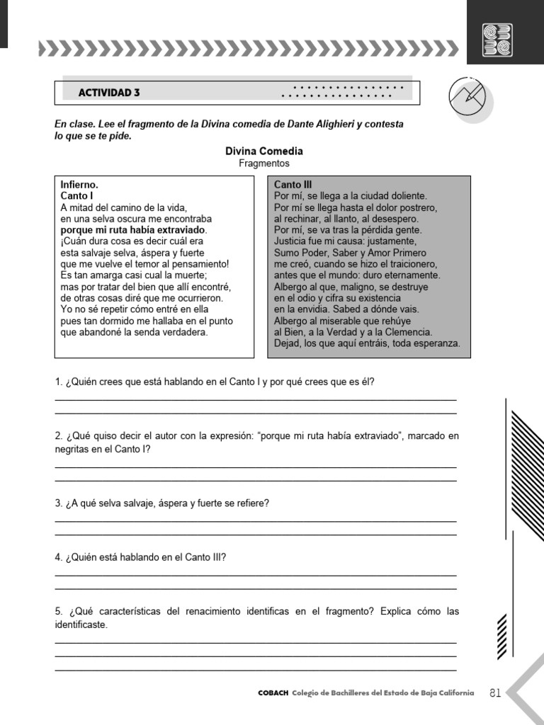Análisis de fragmentos de la Divina Comedia | PDF | Divina Comedia