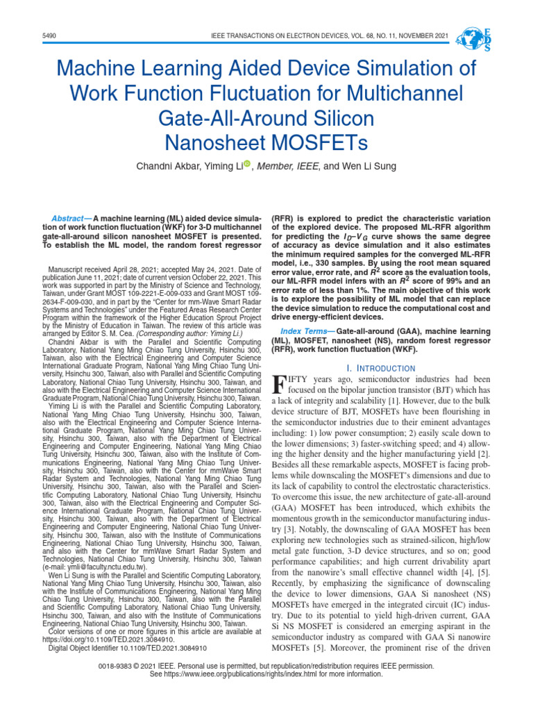 Machine Learning Aided Device Simulation of Work Function Fluctuation For Multichannel Gate-All ...