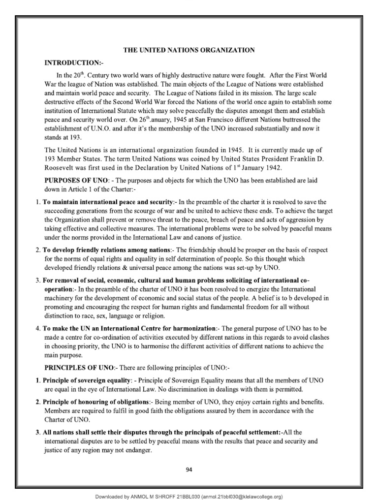 Public International LAW Notes PDF UN | PDF