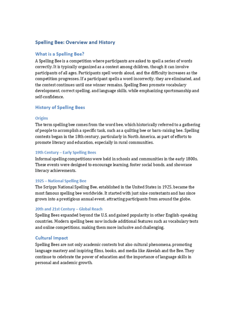 Spelling Bee: History and Significance | PDF