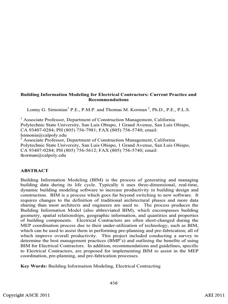 Simonian Korman 2012 Building Information Modeling For Electrical ...