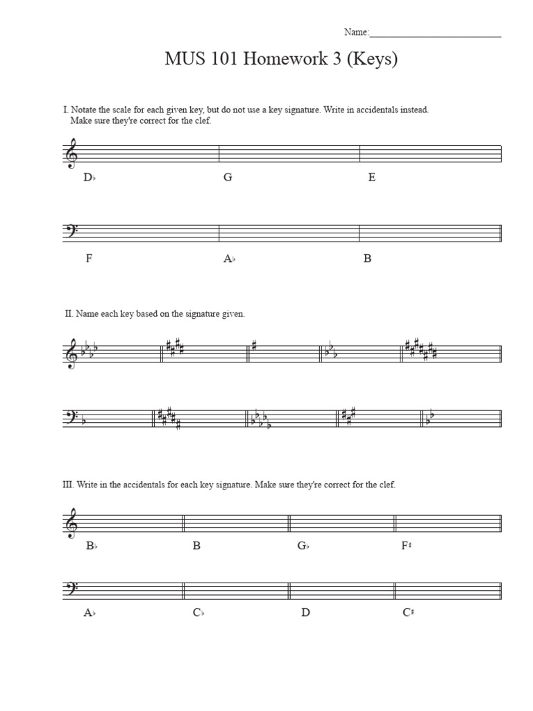 MUS 101 Homework 3 (Major Keys) | PDF