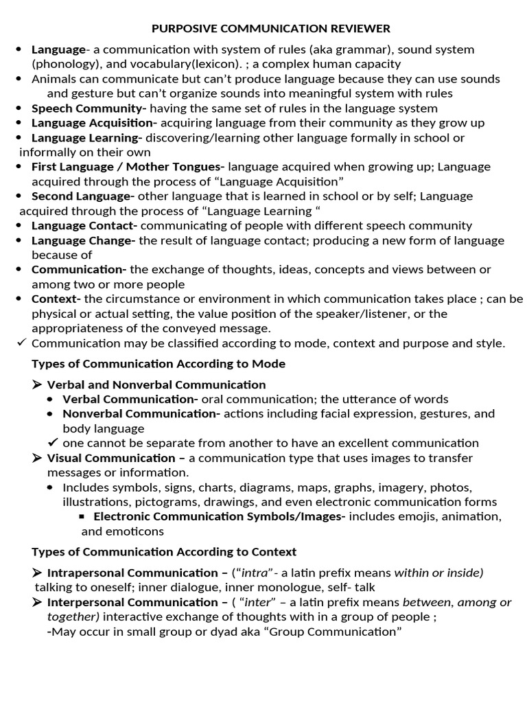 Purposive Communication Reviewer | PDF | Communication | Language ...