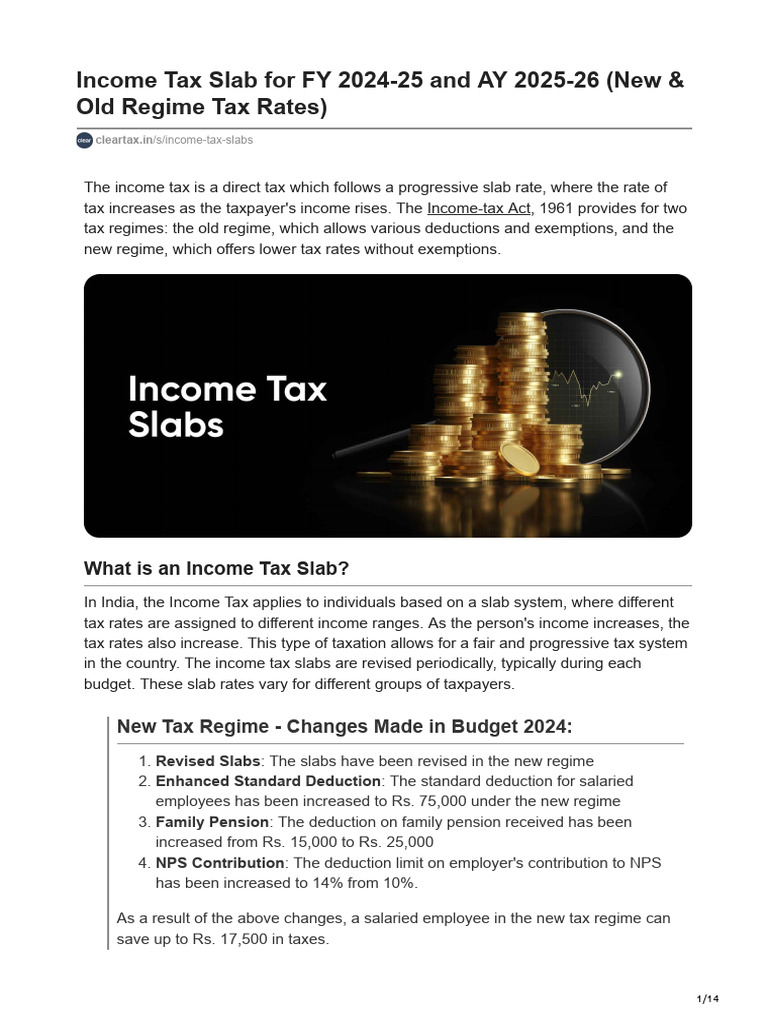 Income Tax Slabs FY 2024-25 Overview | PDF | Taxes | Tax Deduction