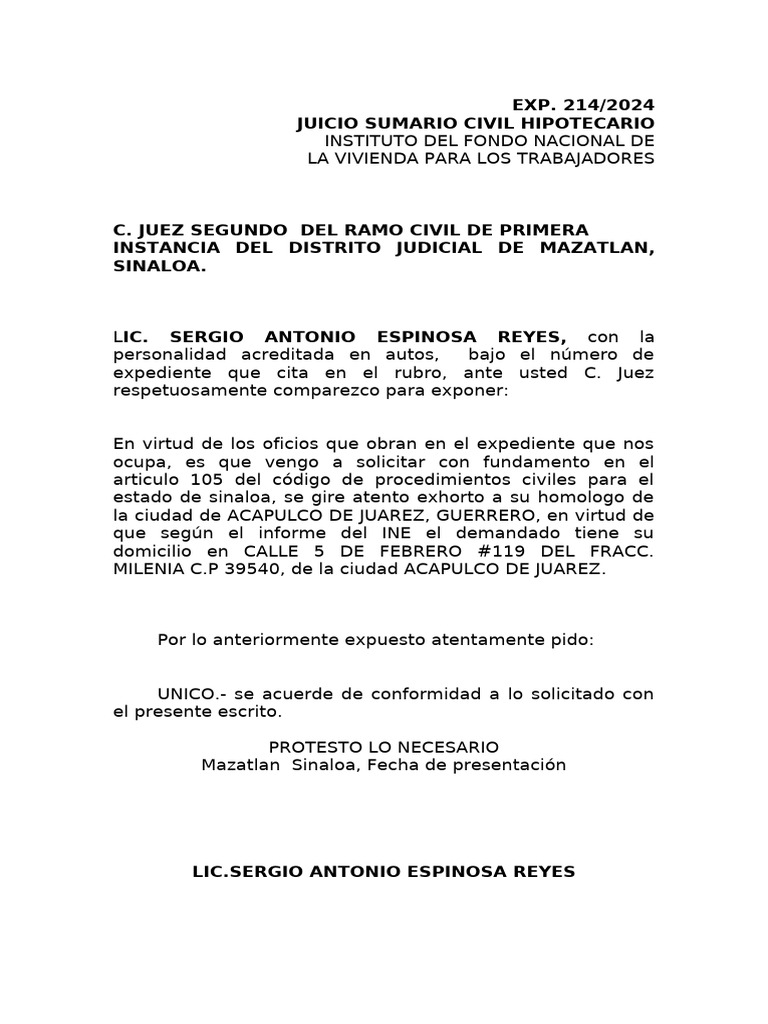 Solicitud de Exhorto | PDF