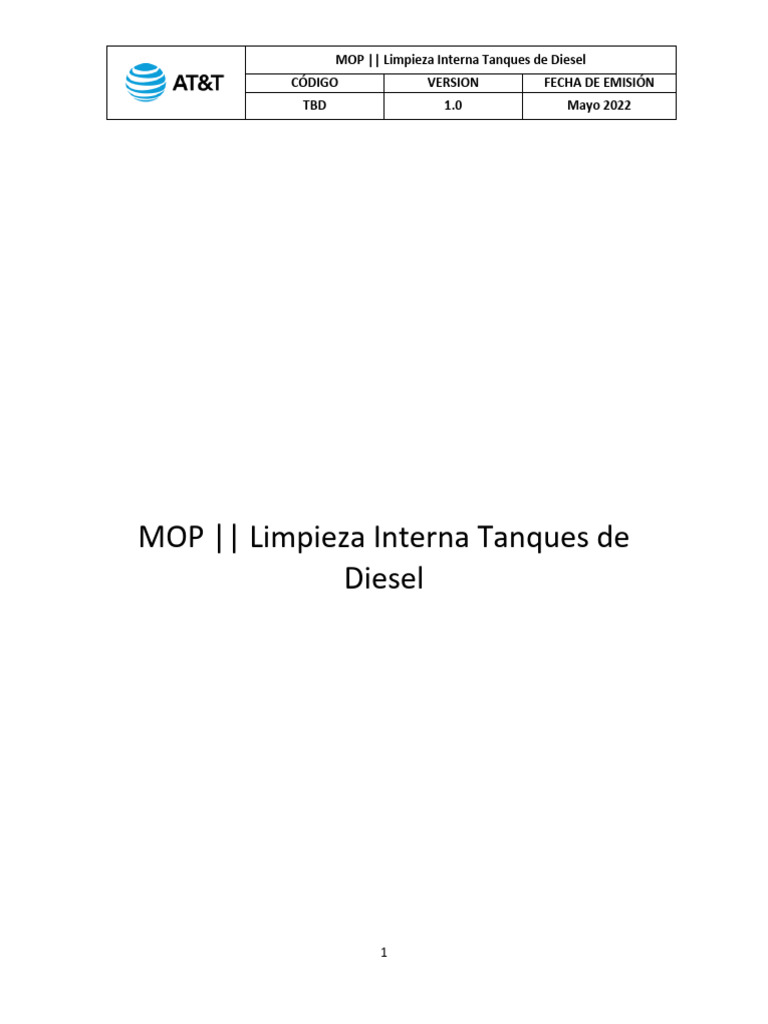 MOP Mantenimiento Limpieza Interna Tanques de Diesel | PDF | Motor ...