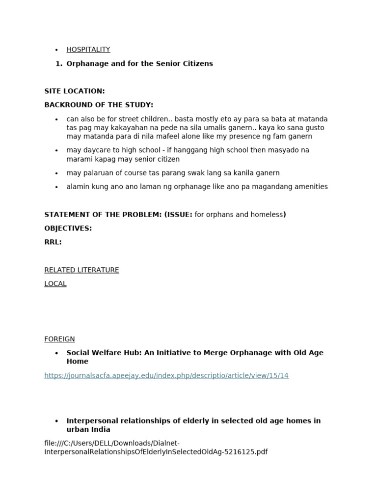 thesis ideas | PDF | Orphanage | Behavioural Sciences