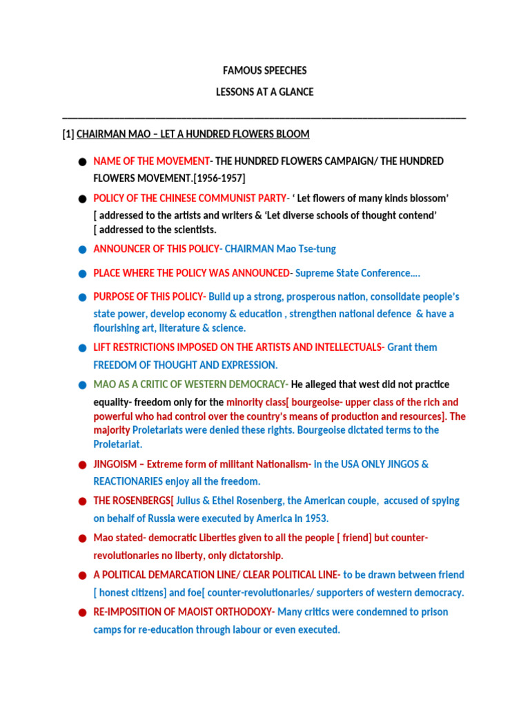 FAMOUS SPEECHES-(1) MAO | PDF