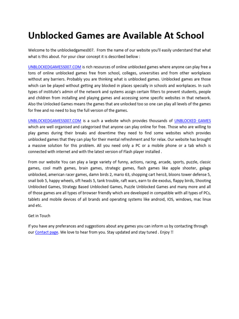 School-Friendly Unblocked Games | PDF
