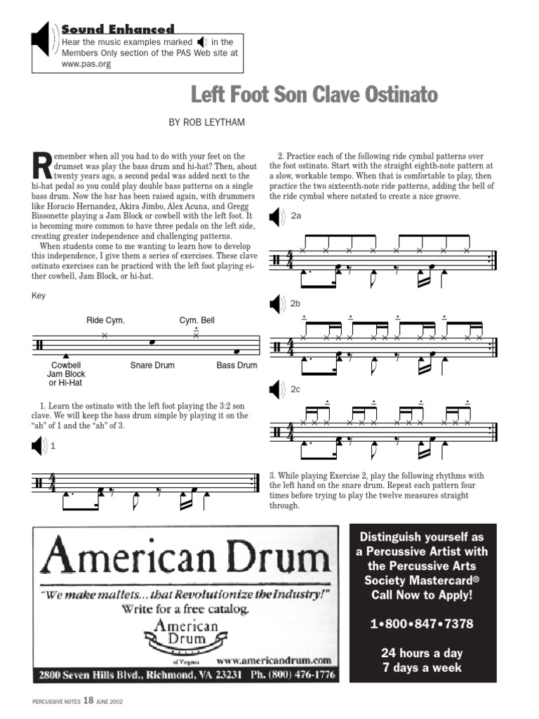 Left Foot Son Clave Ostinato | PDF | Drum Kit | Popular Music