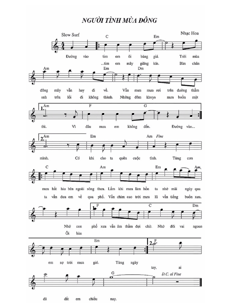 Nguoi Tinh Mua Dong Sheet Nhac Hop Am Ban Nhac Co Not | PDF