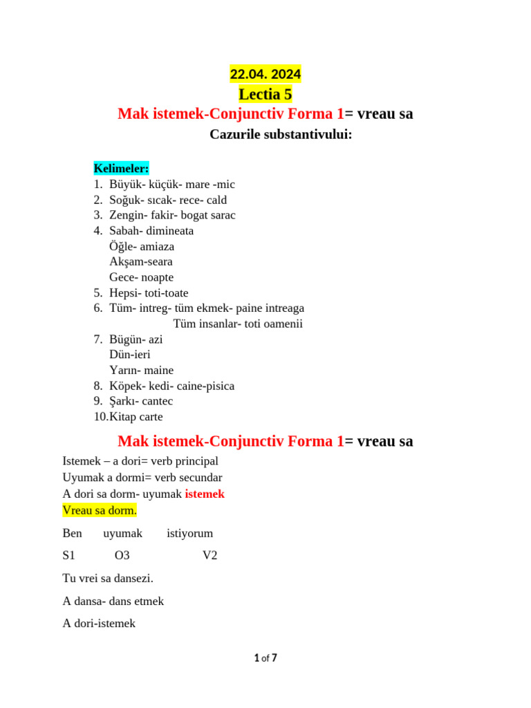 Lectia 5 - Conjunctiv+ Cazuri Substantiv | PDF