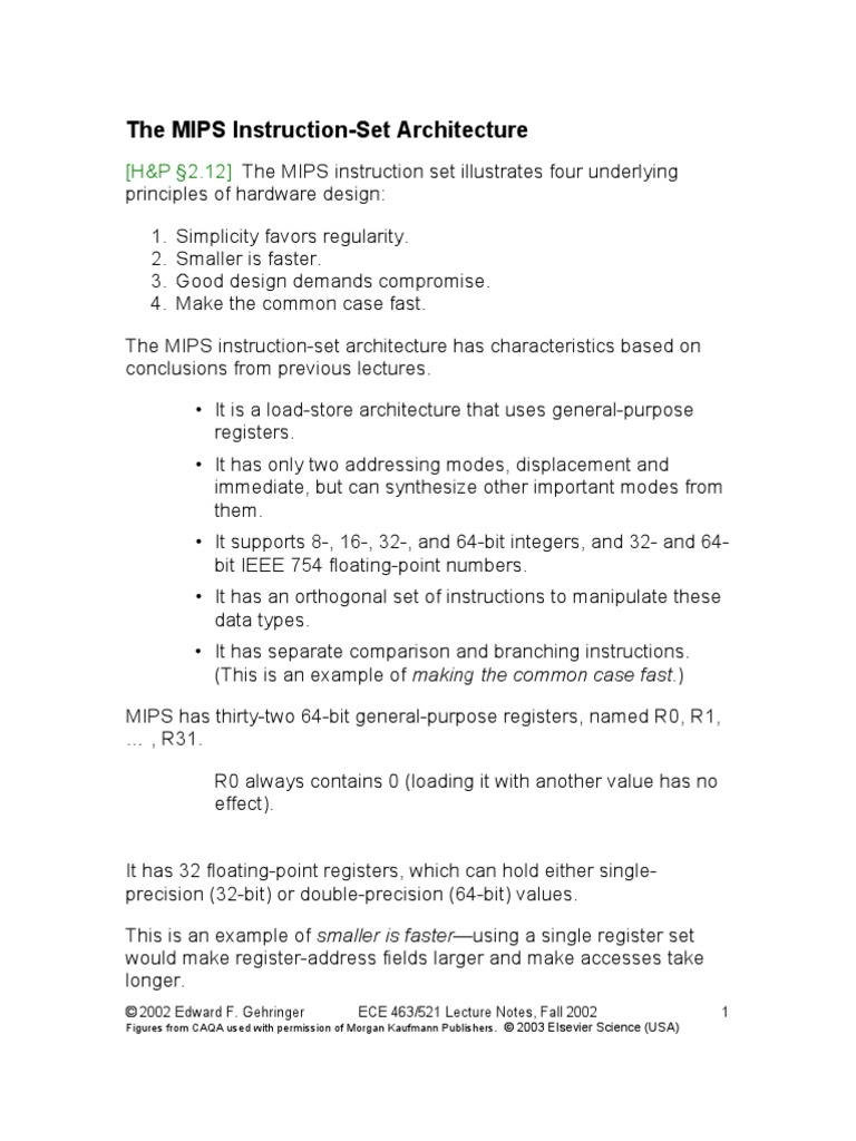Mips Lecture Pdf Instruction Set Mips Instruction Set