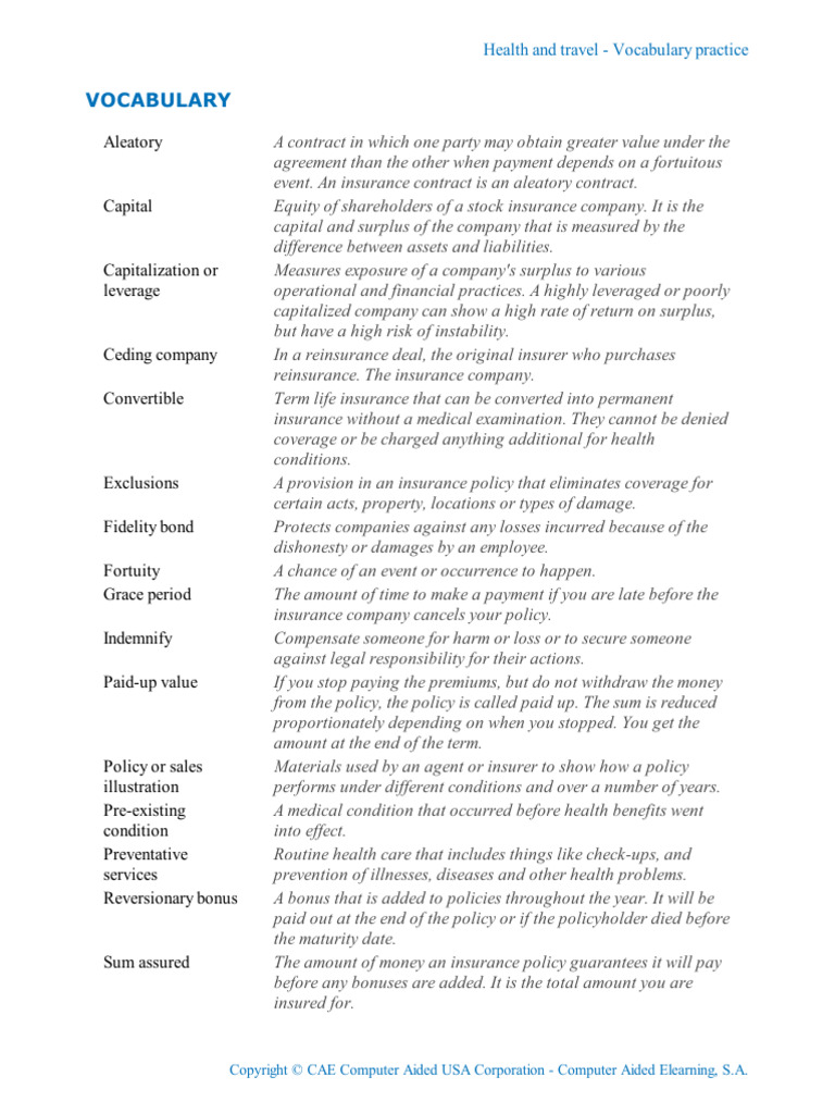 Vocabulary: Aleatory | PDF | Insurance | Reinsurance