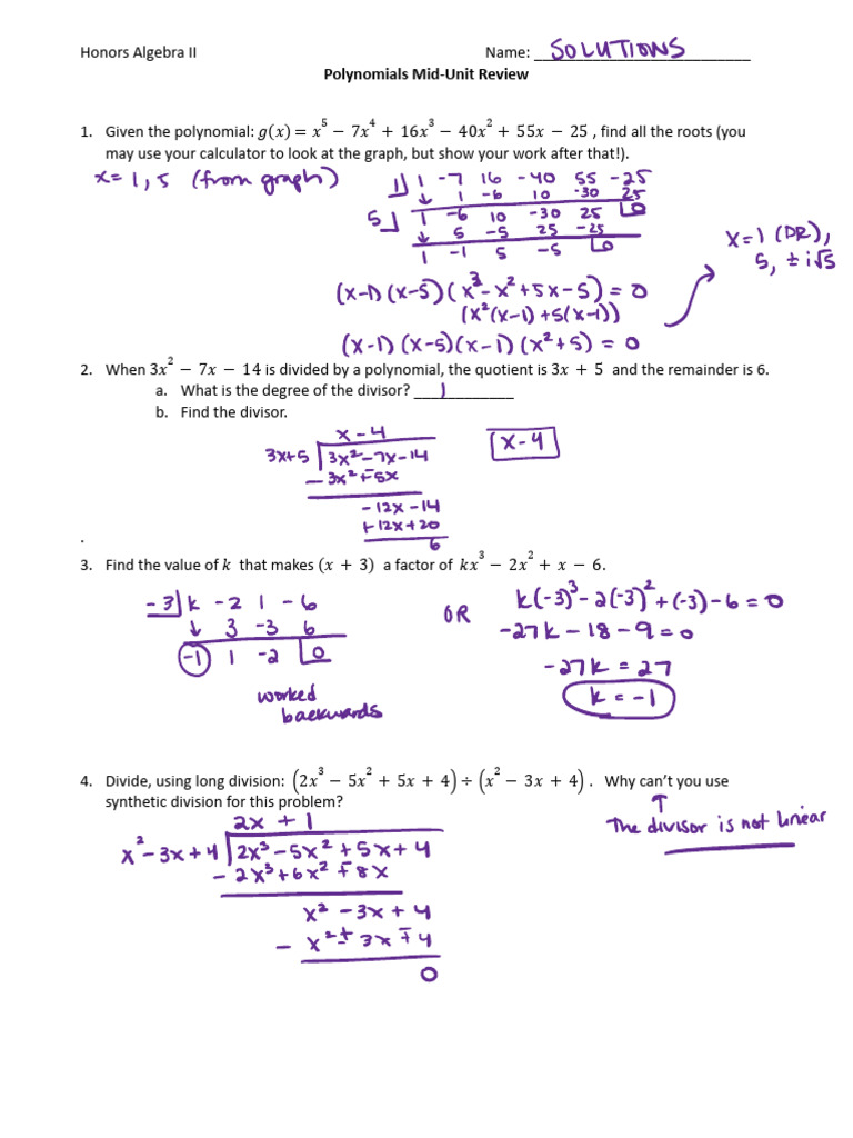 Lesson 6 - Polynomials Mid-Unit Review Solutions | PDF | Polynomial ...