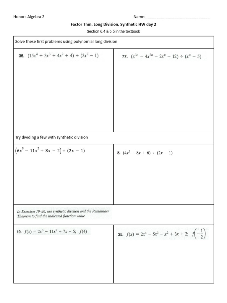 Lesson 2 3 - Factor THM Long Division Synthetic HW Day 2 | PDF
