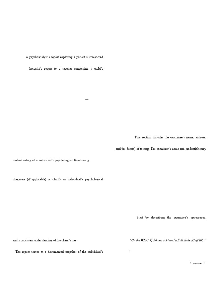 WRITING A PSYCHOLOGICAL REPORT Formatted | PDF | Psychology ...