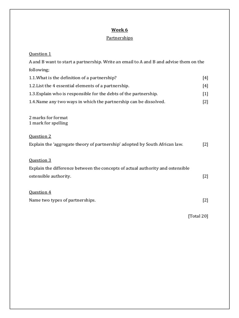 Partnership worksheet week 6 | PDF