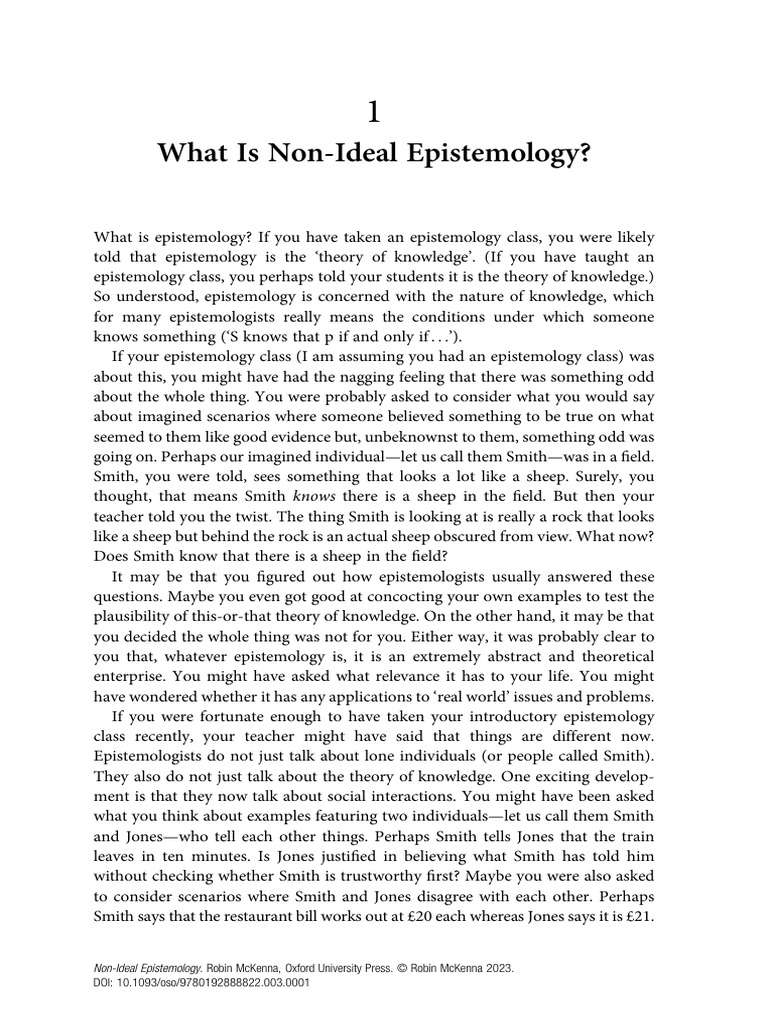 Non-Ideal Epistemology | PDF | Epistemology | Knowledge