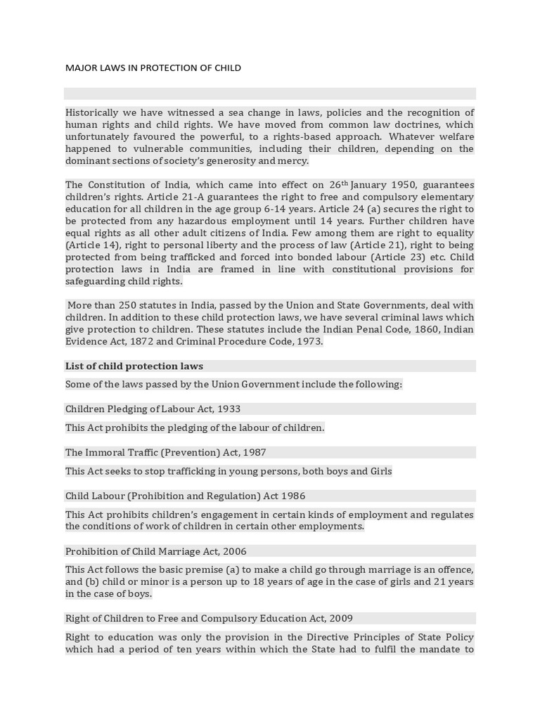 Major Laws in Protection of Child | PDF | Social Policy | Government