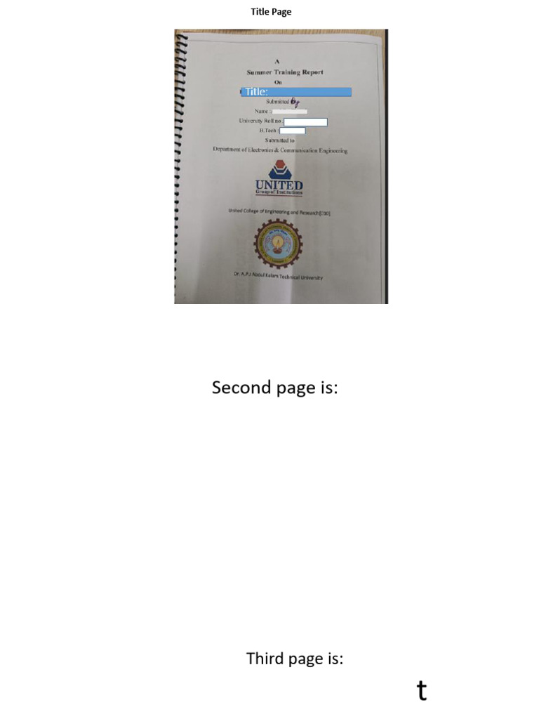 Format of Summer Training Report | PDF