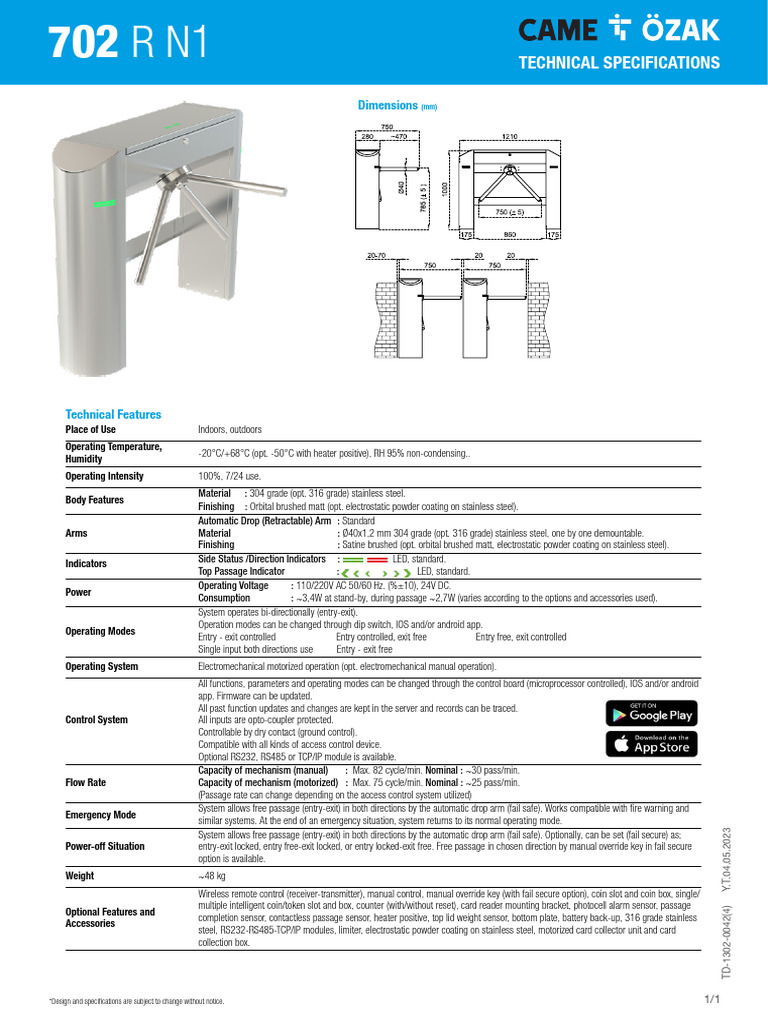 TD-1302-0042 4 702 R N1 Technical Specifications | PDF | Access Control | Manufactured Goods