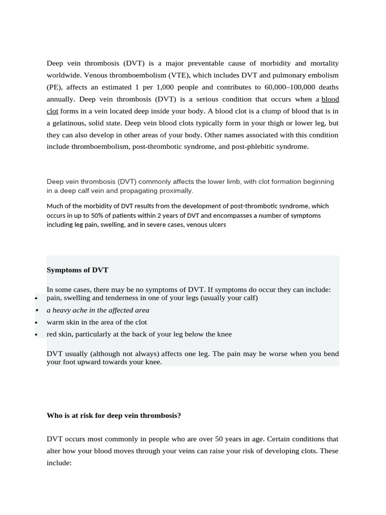 Deep vein thrombosis | PDF | Thrombosis | Vein