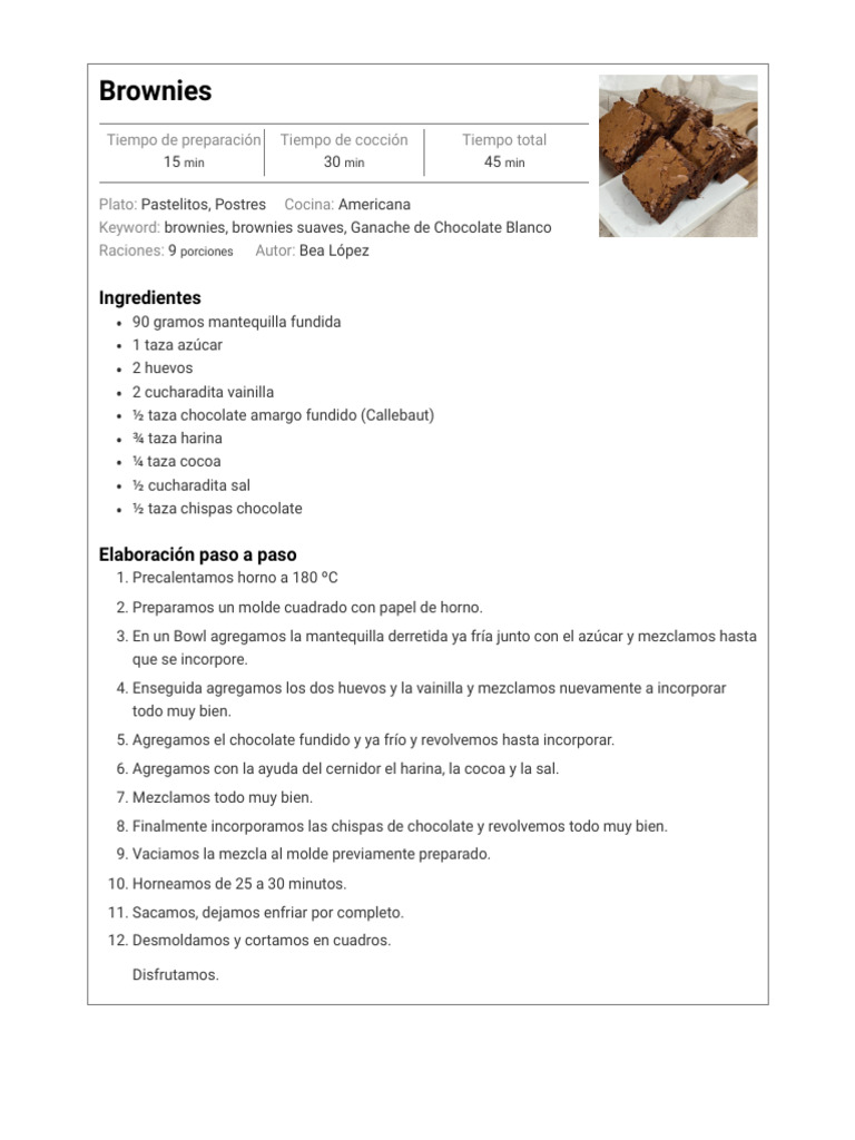 Brownies Caseros en 45 Minutos | PDF