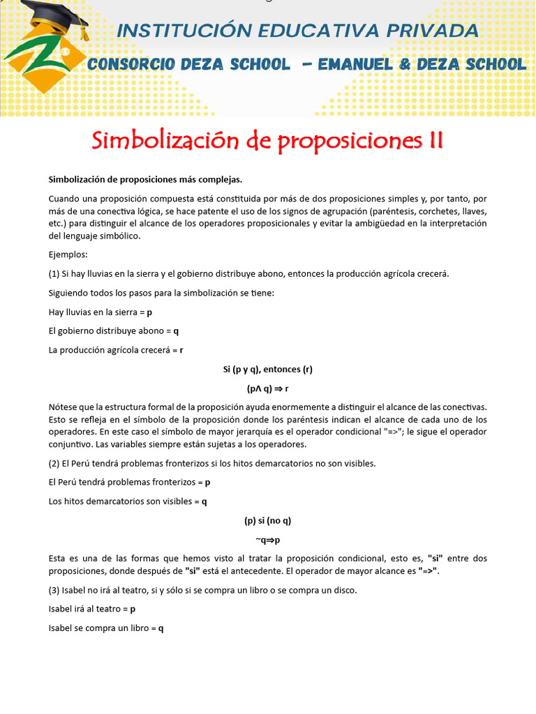 Simbolización de Proposiciones Más Complejas | PDF | Proposición | Lógica