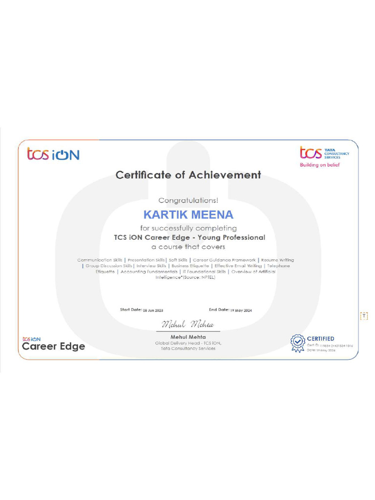 Certificate Tcs | PDF