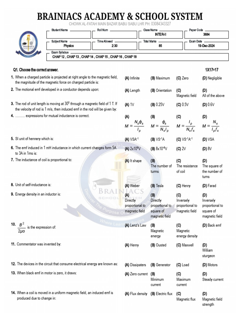 Physics Send Up - PTS | PDF | Inductor | Inductance