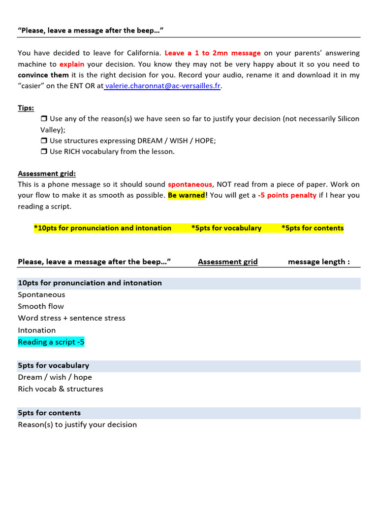 Leaving for California: Message Guide | PDF