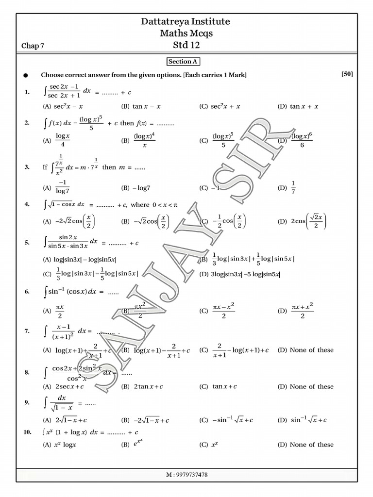 Integration Mcqs - 1 | PDF