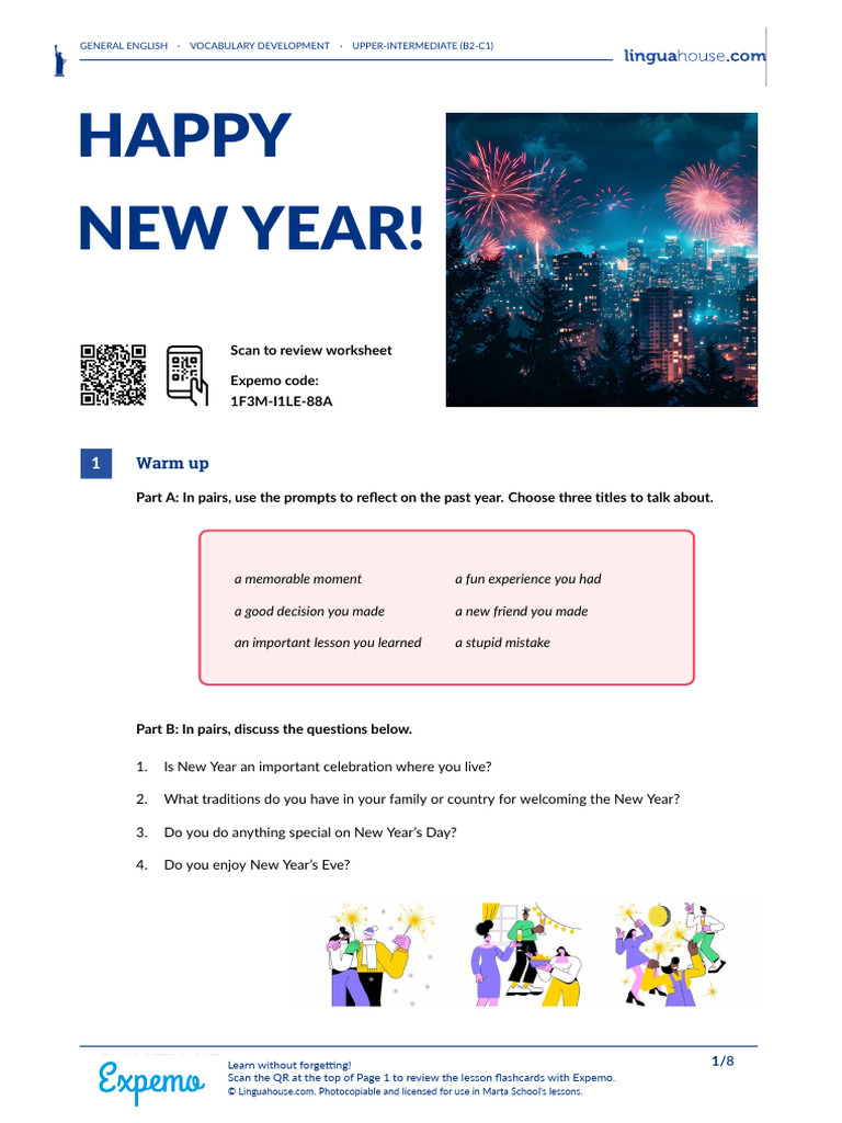 Happy New Year American English Teacher B2 C1 | PDF | Reading ...