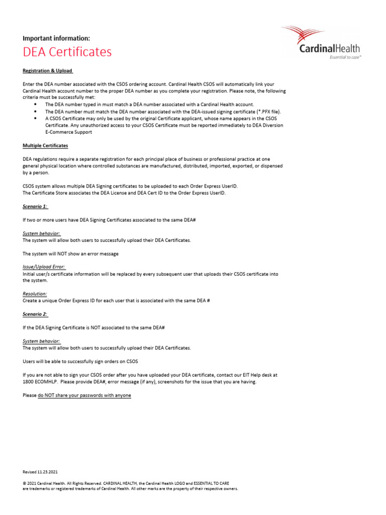 Cardinal Health DEA Certificates | PDF | Drug Enforcement ...