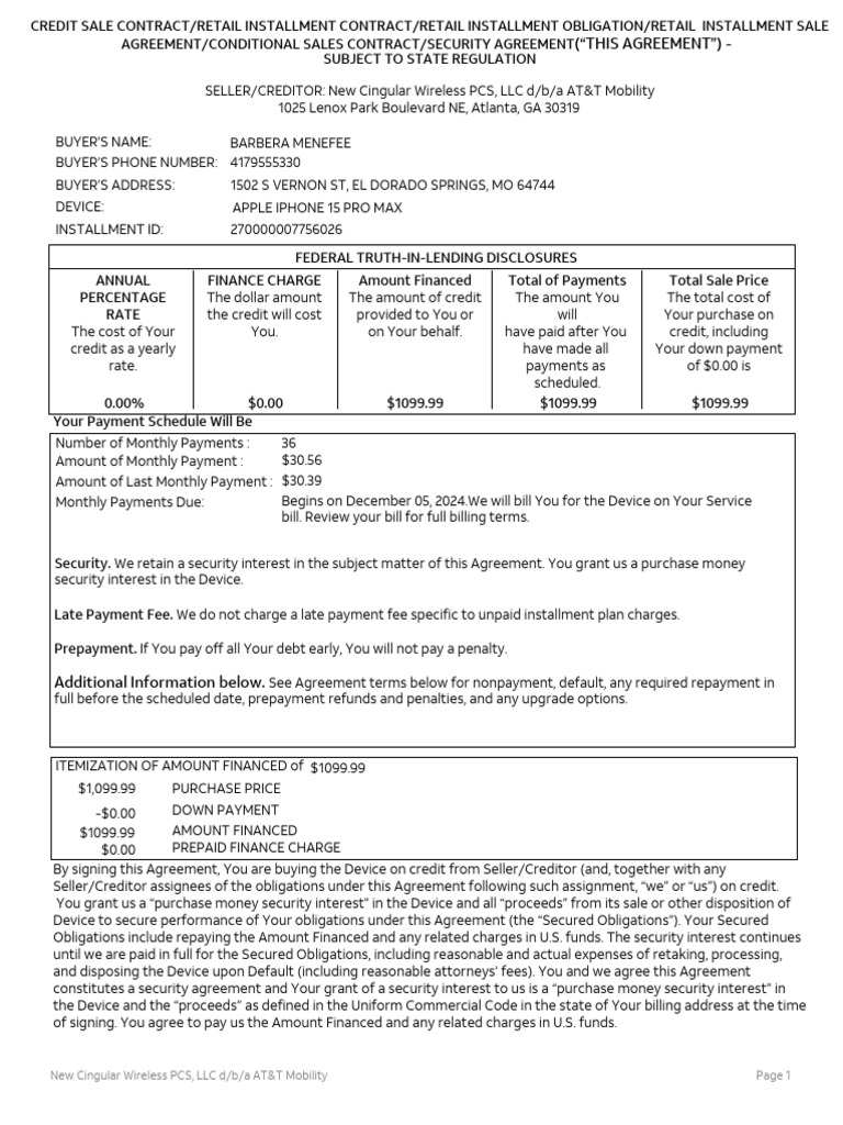 See Retail Installment Agreement | PDF | Arbitration | Security Interest